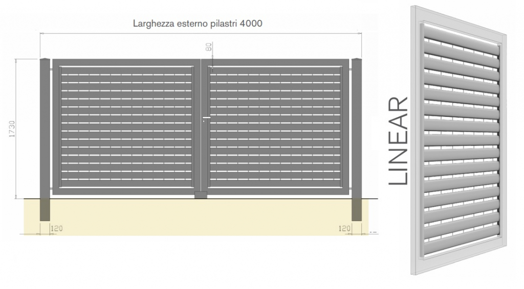 CANCELLO CARRABILE BATTENTE A DUE ANTE "LINEAR" ZINCATO E VERNICIATO ...