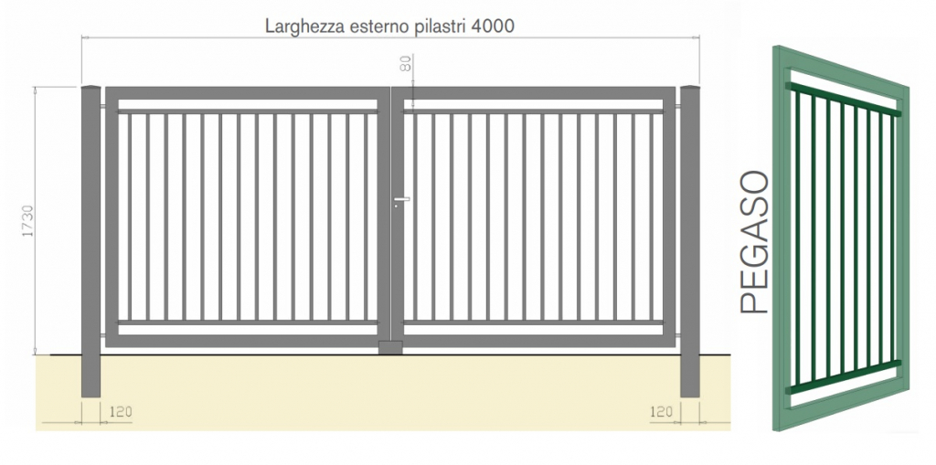 CANCELLO CARRABILE BATTENTE A DUE ANTE "PEGASO" ZINCATO A CALDO Varie ...