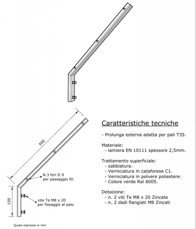 Prolunga esterna a 45° per Paletto Recinzioni a "T" in Ferro ...